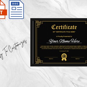Editable Certificate Template, Black and Gold Template, Certificate of ...