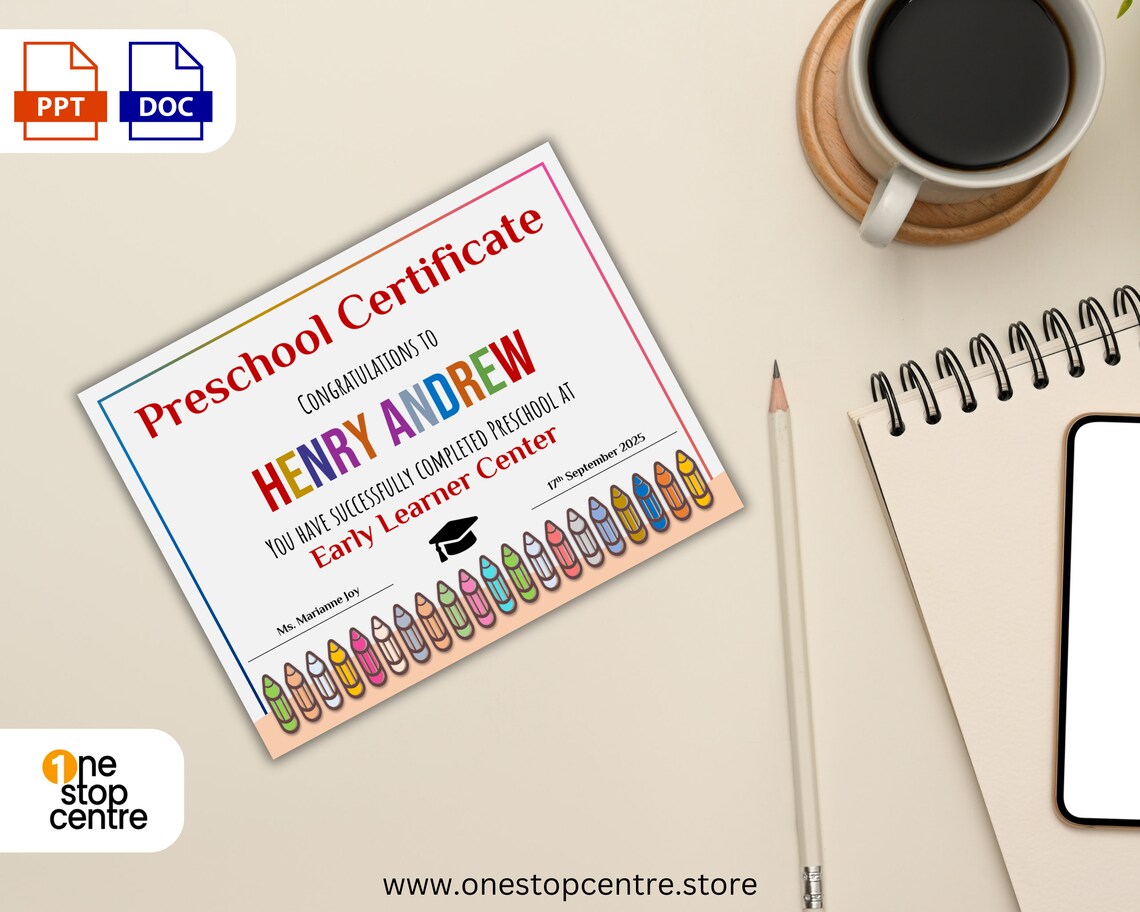 Preschool Editable Certificate Template Kindergarten - Etsy