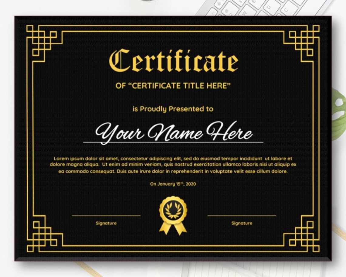 Editable Certificate Template, Black and Gold Template, Certificate of ...