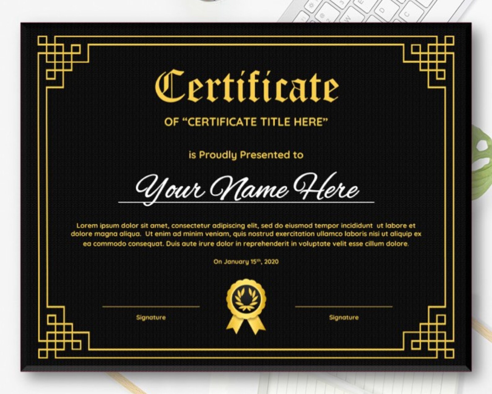 Black and Gold Certificate Template: Editable Award Design (word ...