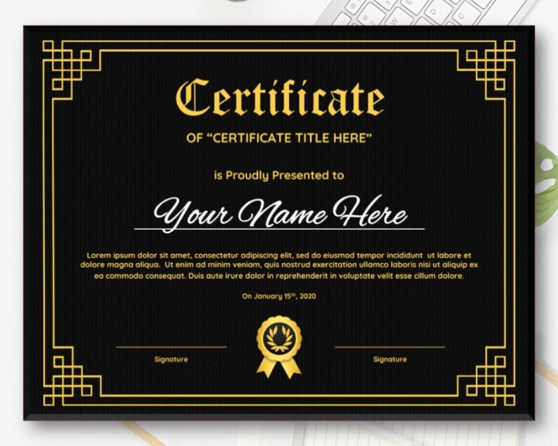 Editable Certificate Template, Black and Gold Template, Certificate of ...