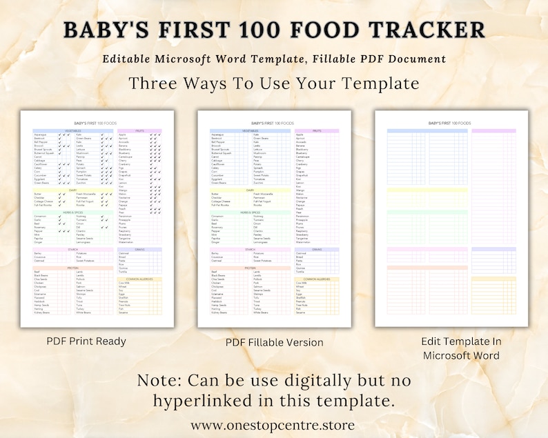 Baby's First 100 Foods Tracker: Editable Template (PDF, Word) - Etsy