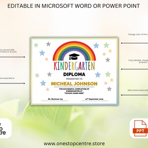 Rainbow Star Kindergarten Diploma Template (editable) - Etsy