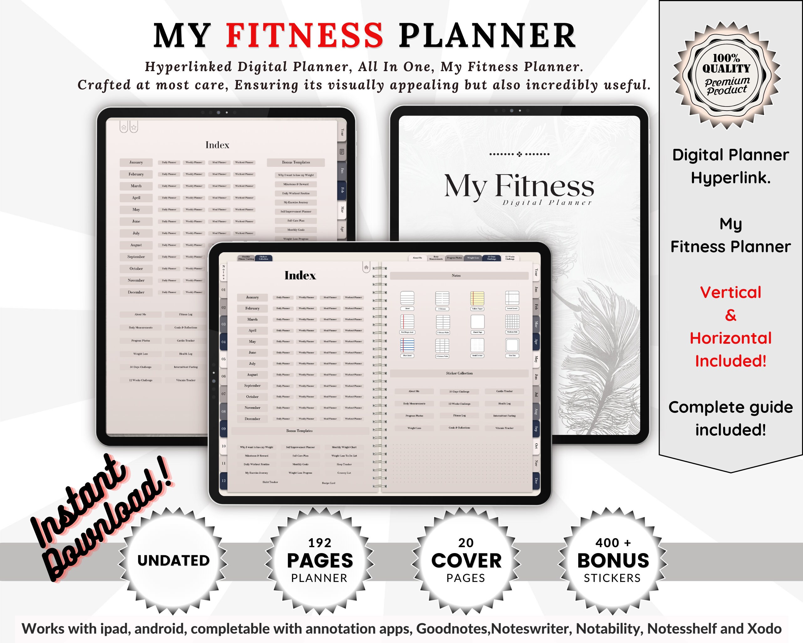 Digital Fitness Planner, Exercise Tracker, Goodnotes Planner, iPad ...