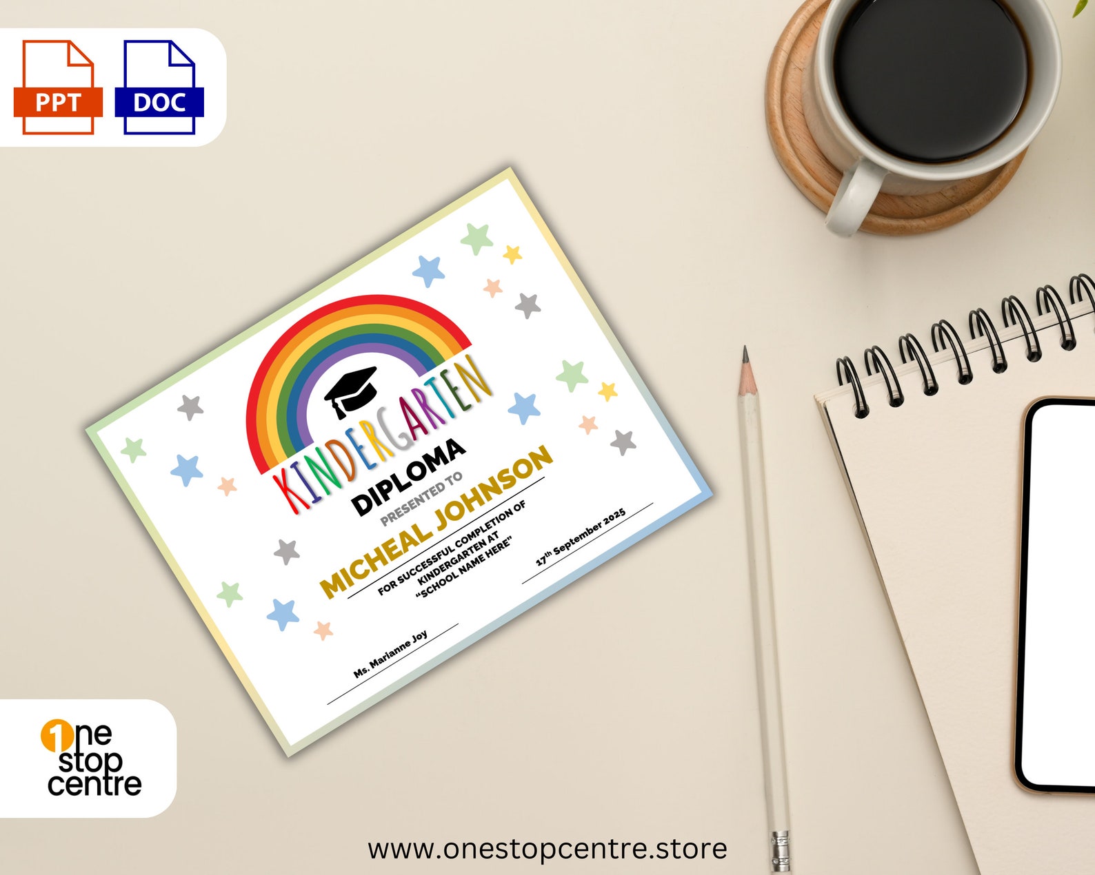 Rainbow Star Kindergarten Diploma Template (editable) - Etsy