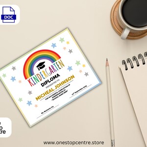 Rainbow Star Kindergarten Diploma Template (editable) - Etsy
