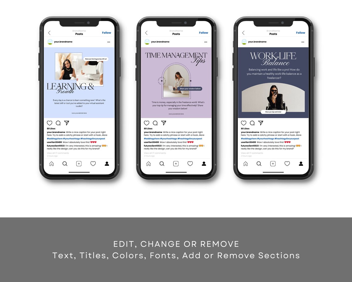 Virtual Assistant Instagram Templates Social Media Manager Personalized ...
