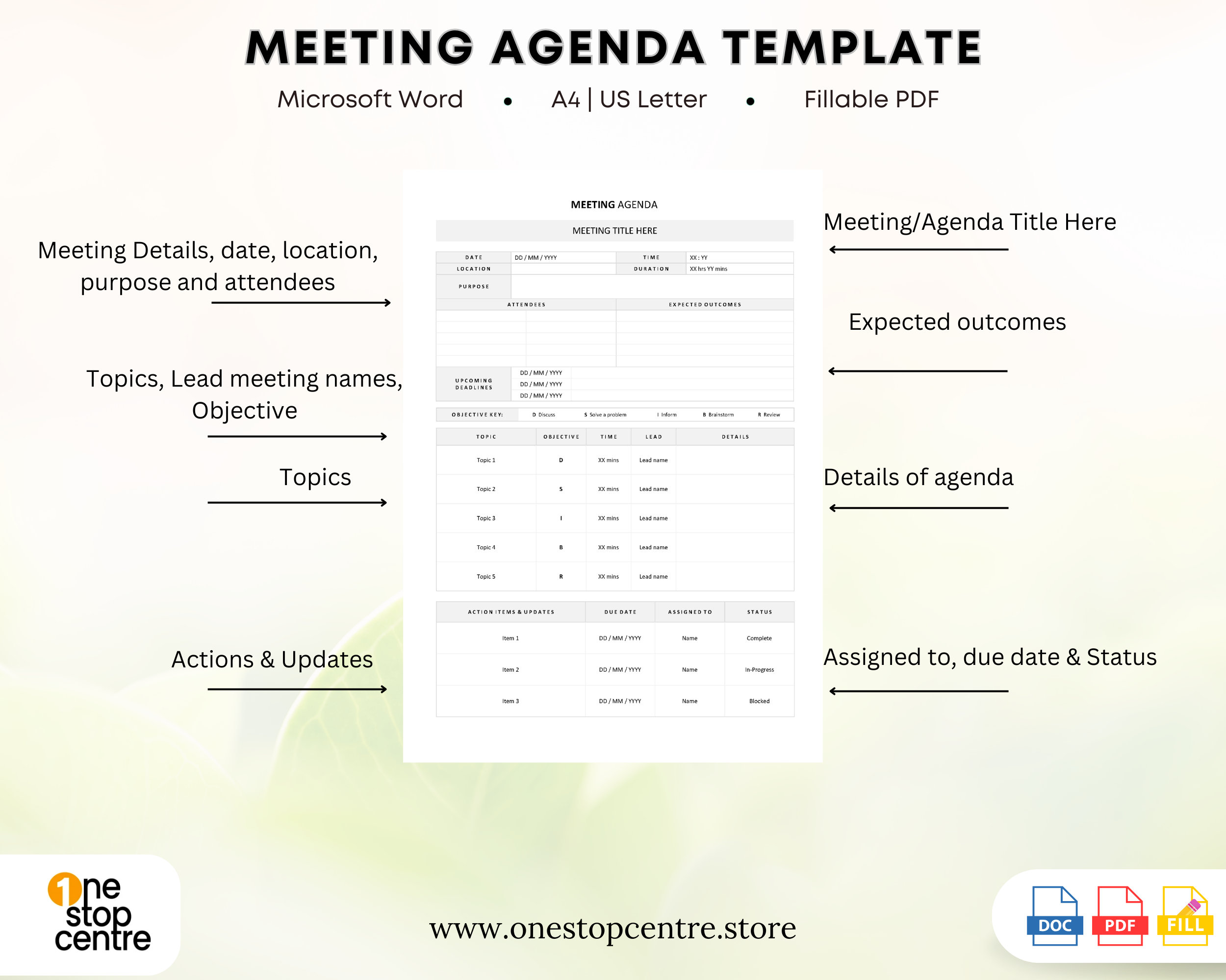 Editable Work Meeting Notes Agenda Templates, Printable Meeting ...