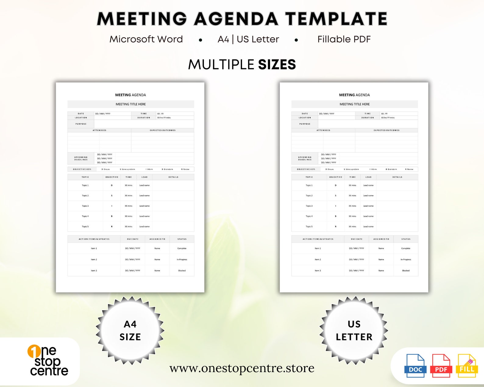 Editable Work Meeting Notes Agenda Templates, Printable Meeting ...