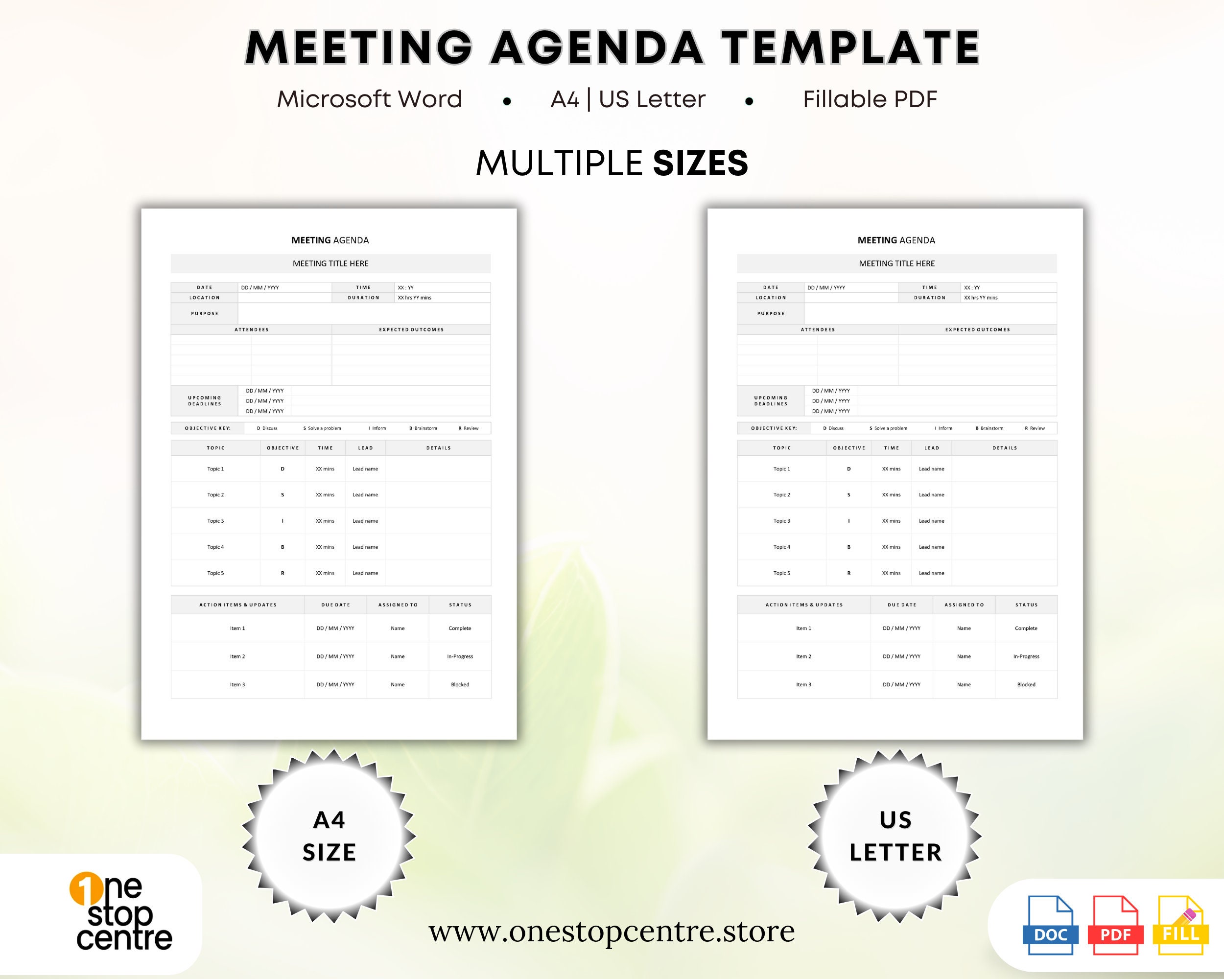 Editable Work Meeting Notes Agenda Templates, Printable Meeting ...
