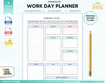 Work Day Planner Printable Work Planner Template Work Day - Etsy