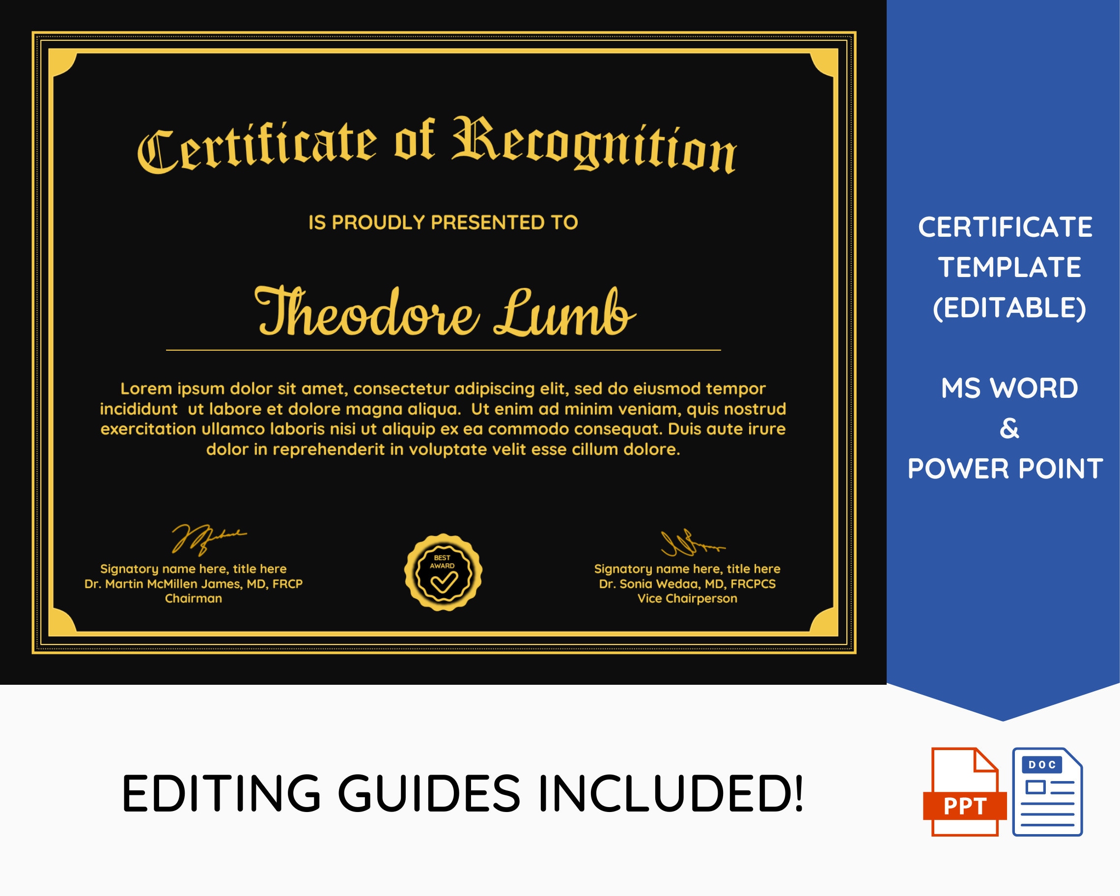 Editable Gold Certificate Template: Recognition, Achievement (MS Word ...
