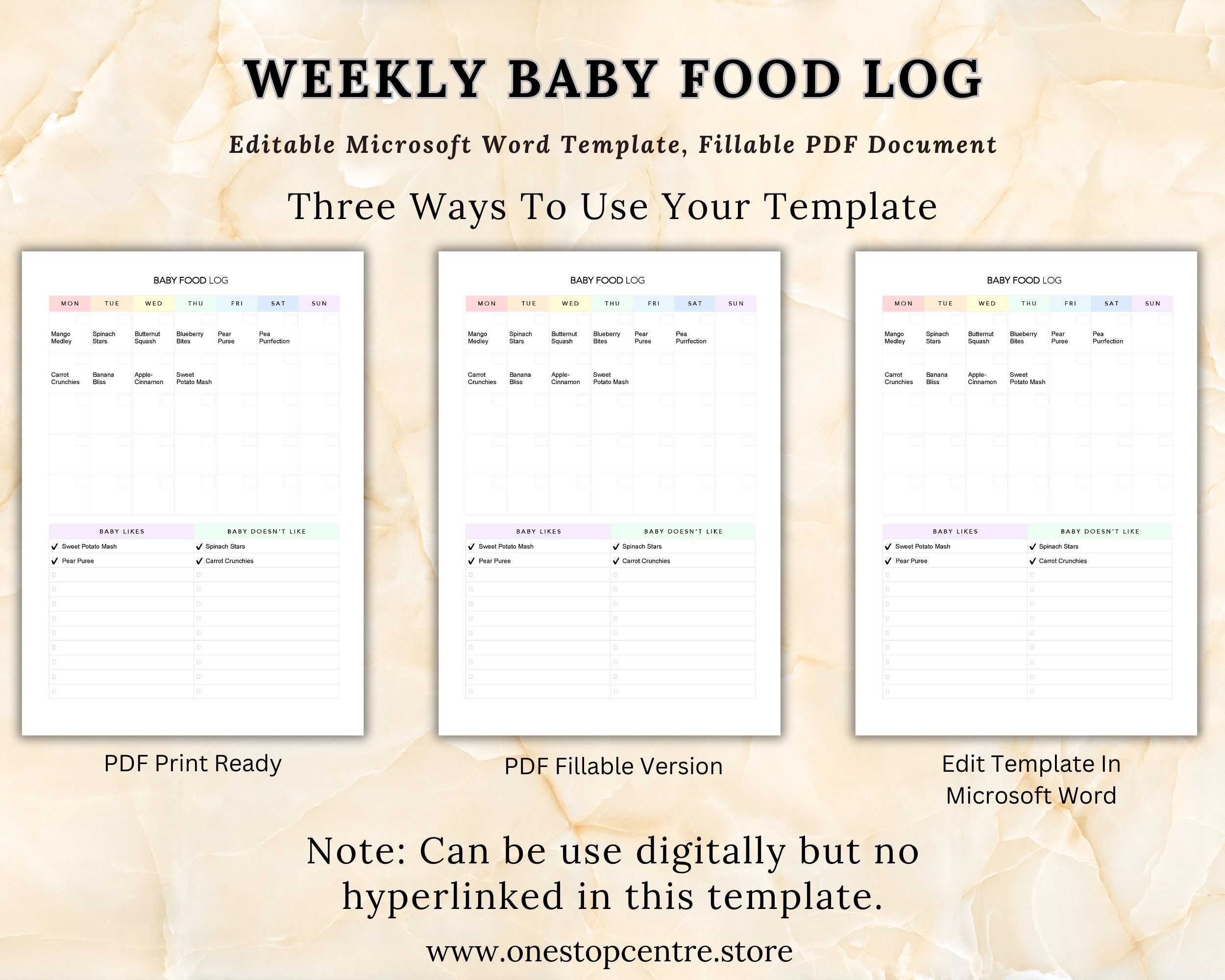 Editable Baby Food Log Templates, Child Food Likes and Dislikes ...