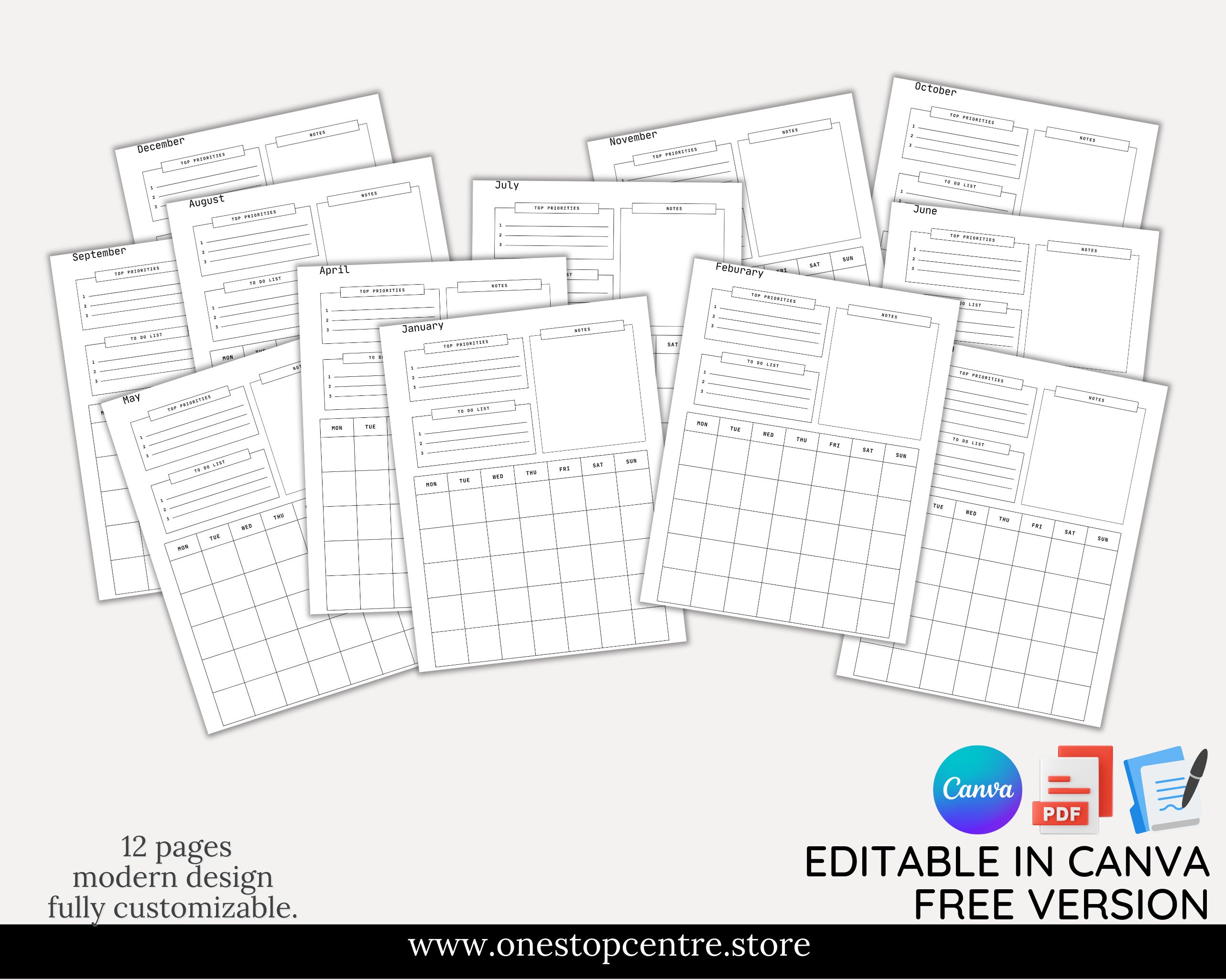 Editable Printable Planner Monthly Undated Planner Student - Etsy Canada