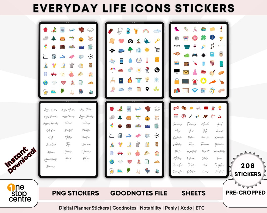 Everyday Use Word Icons Digital Planner Stickers PNG, Daily Life ...
