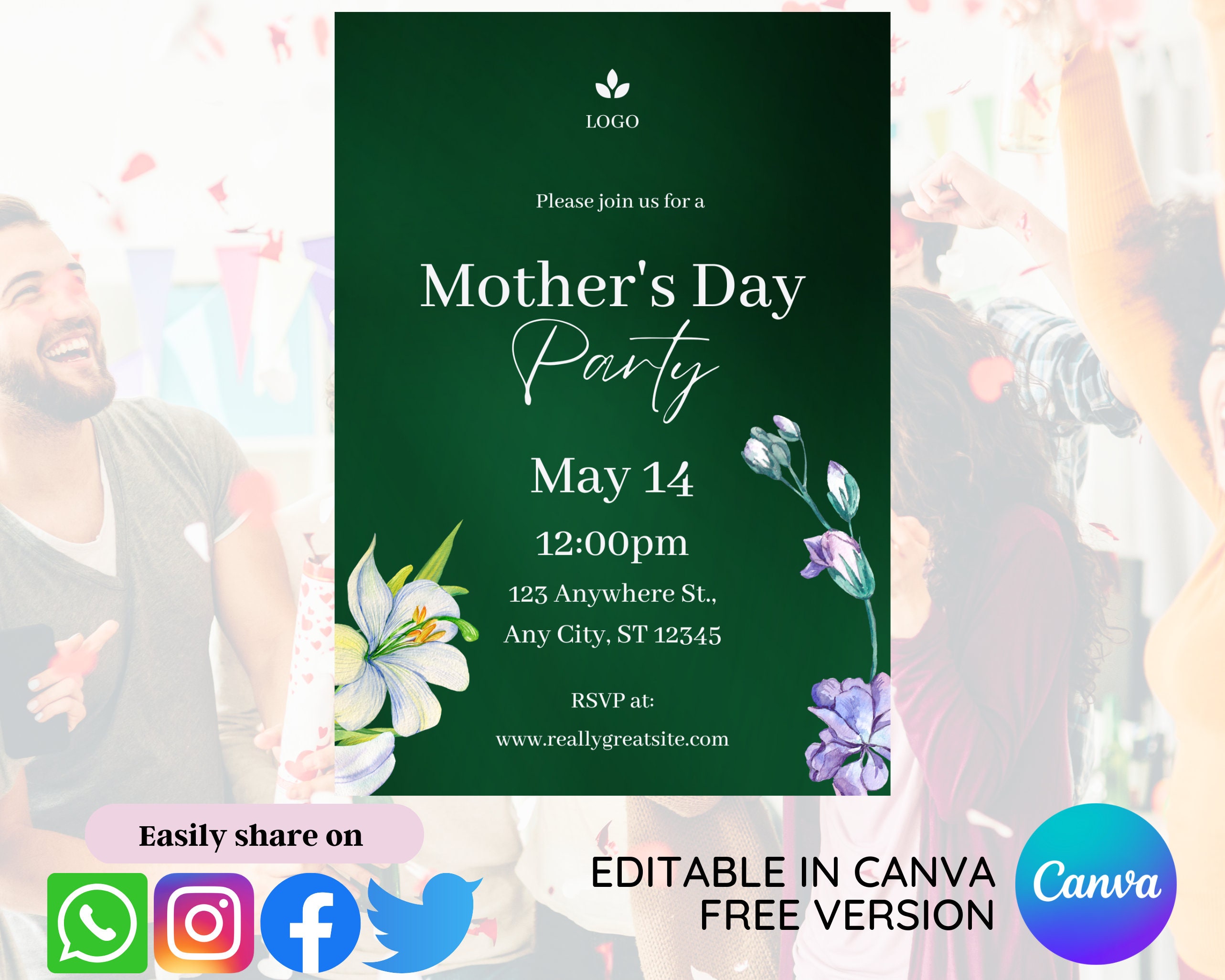 Mothers Day Party Invitation Template Private Party Mothers Day Celebration Invite Editable