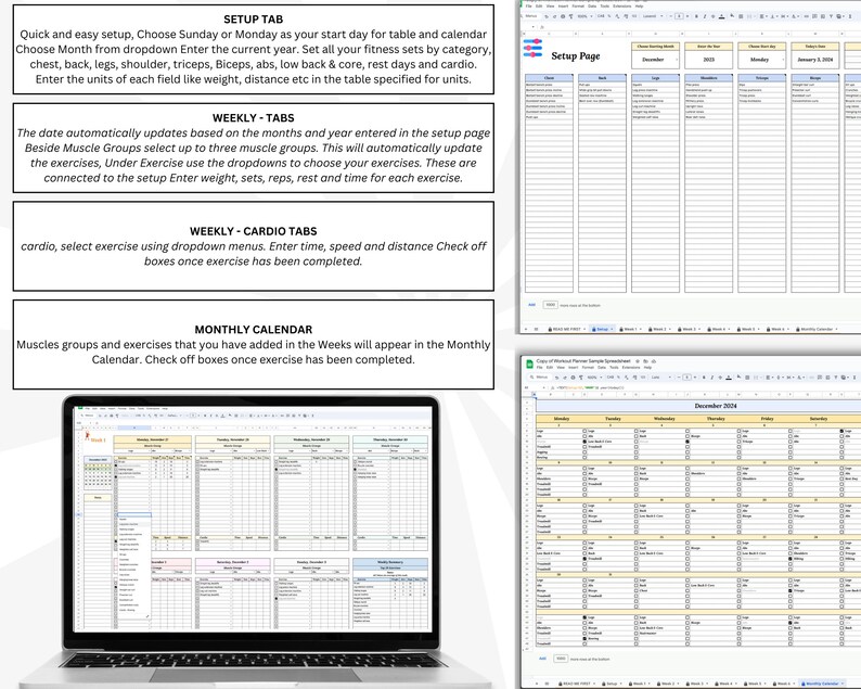 Workout Planner Spreadsheet Google Sheets, Fitness Tracker Template ...