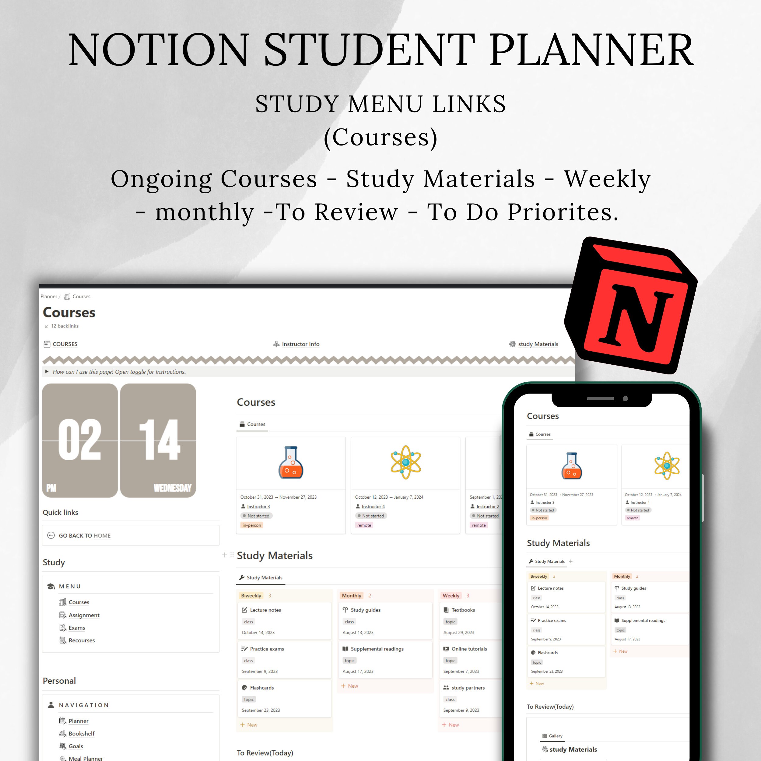 Student Notion Template Planner Personal Student Planner - Etsy