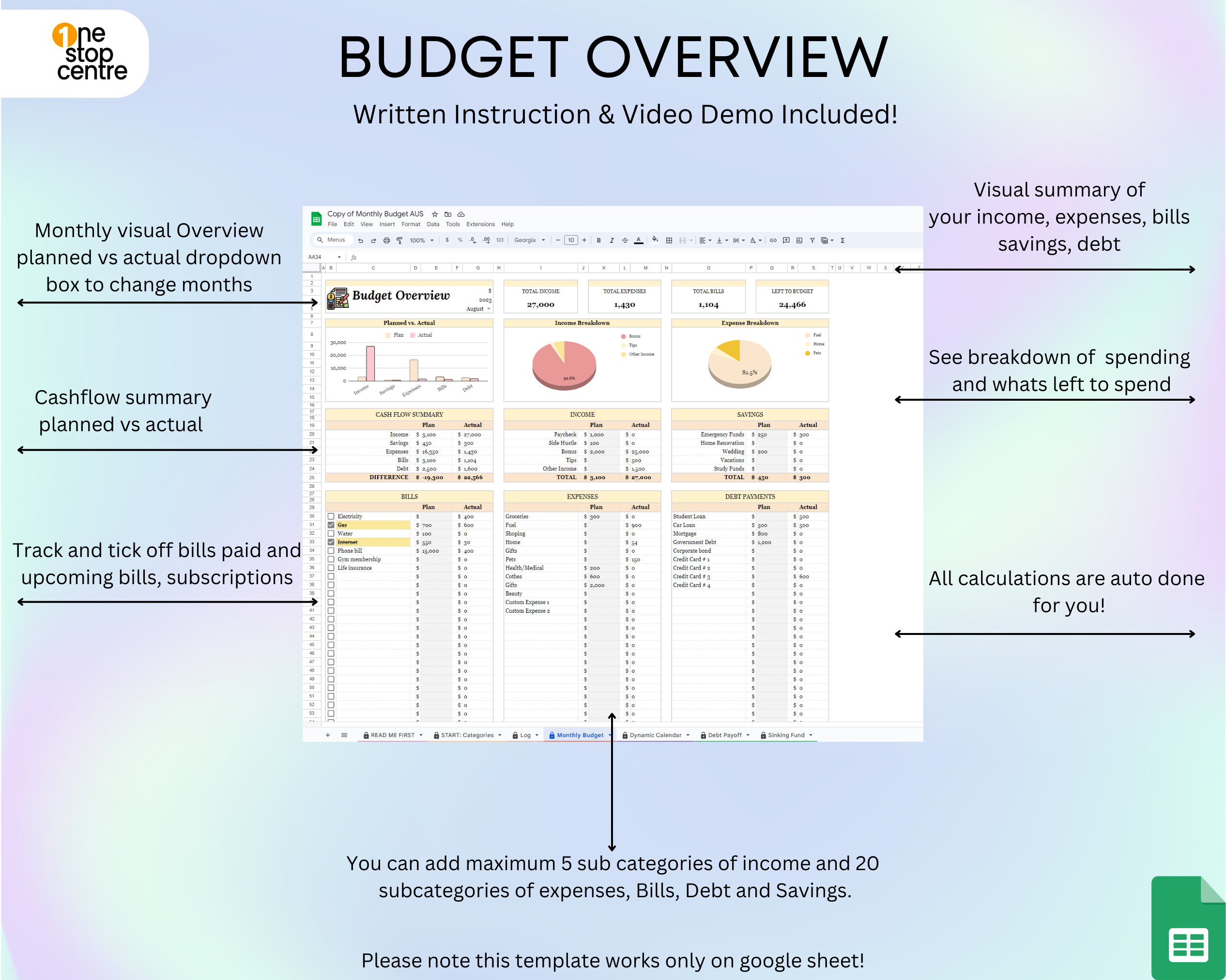 Monthly Budget Template: Google Sheets, Personal Finance (digital ...