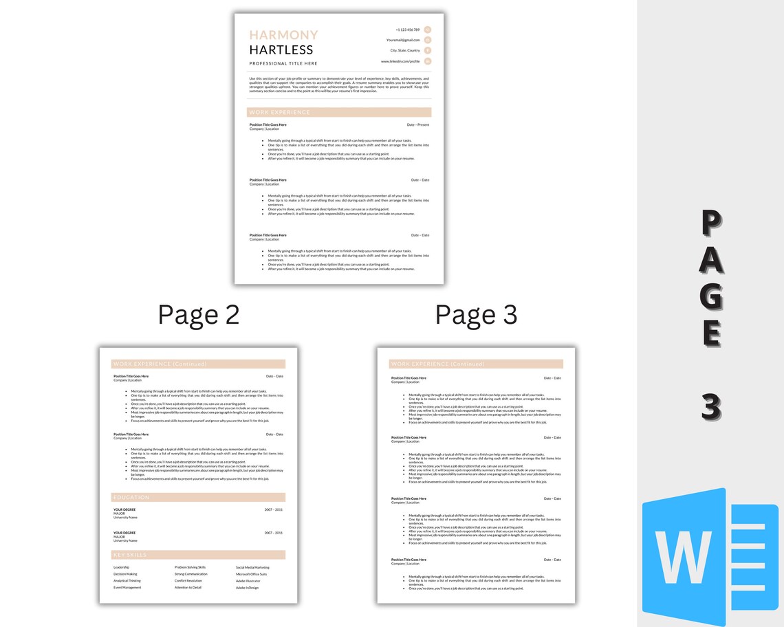 Clean Resume Template Word, CV Template, Minimalist Editable Resume ...