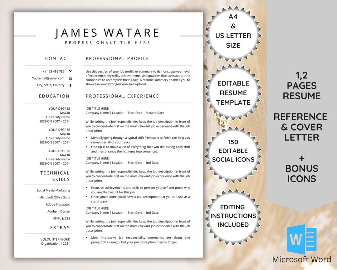 Minimalist Resume Template, CV Template Word, ATS Friendly Resumes ...