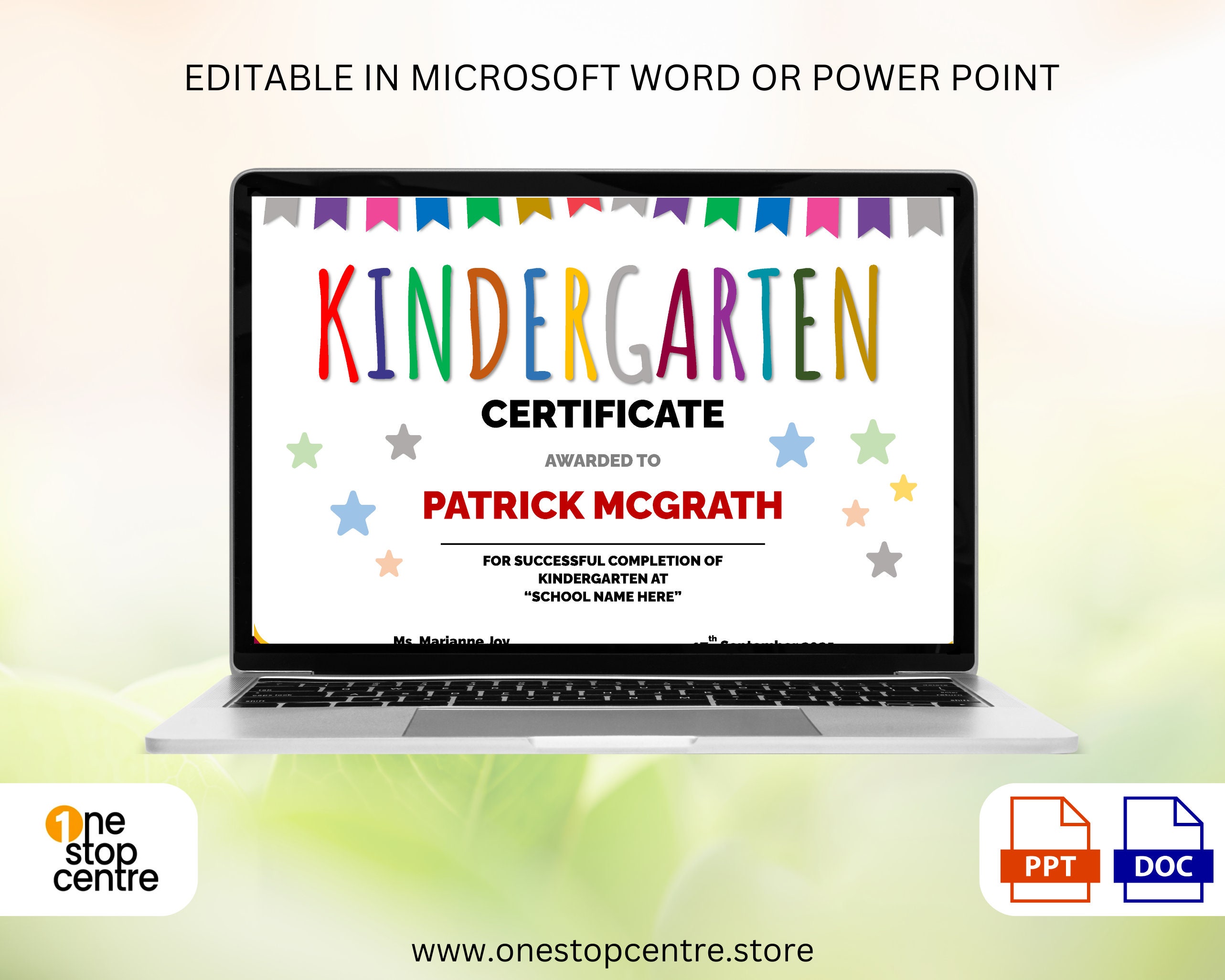 Editable Kindergarten Graduation Certificate Template (digital Download ...