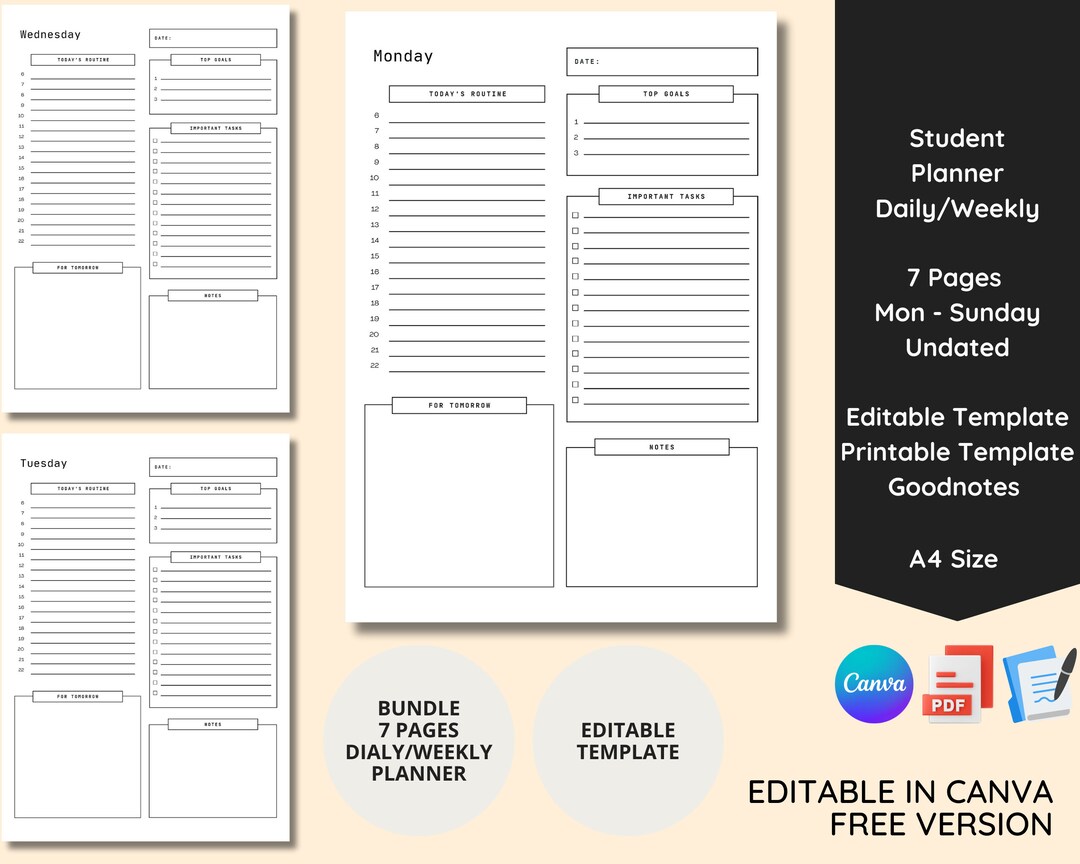 Printable Planner Template, Digital Goodnotes Planner, Editable Planner ...