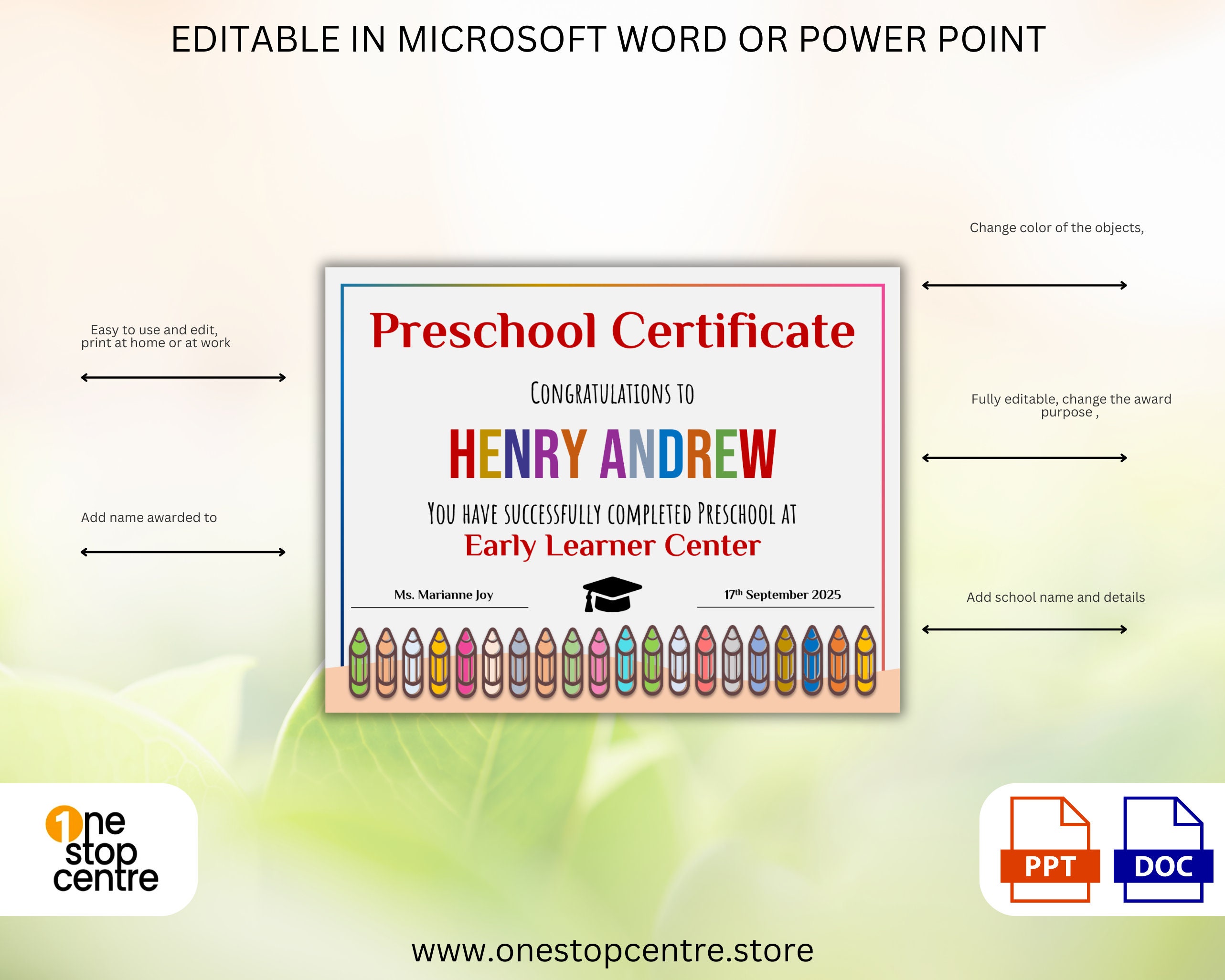Preschool Editable Certificate Template Kindergarten - Etsy