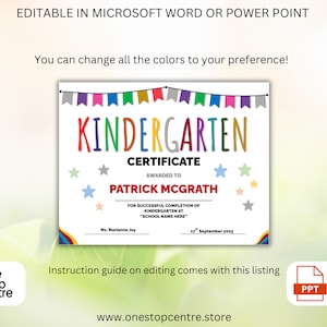 Editable Kindergarten Graduation Certificate Template (digital Download ...