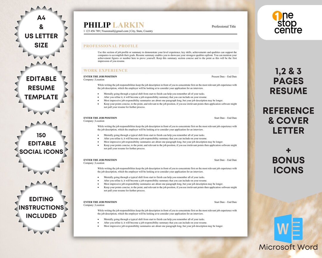 Minimalist Resume Template for Word, CV Template Clean, Professional ...