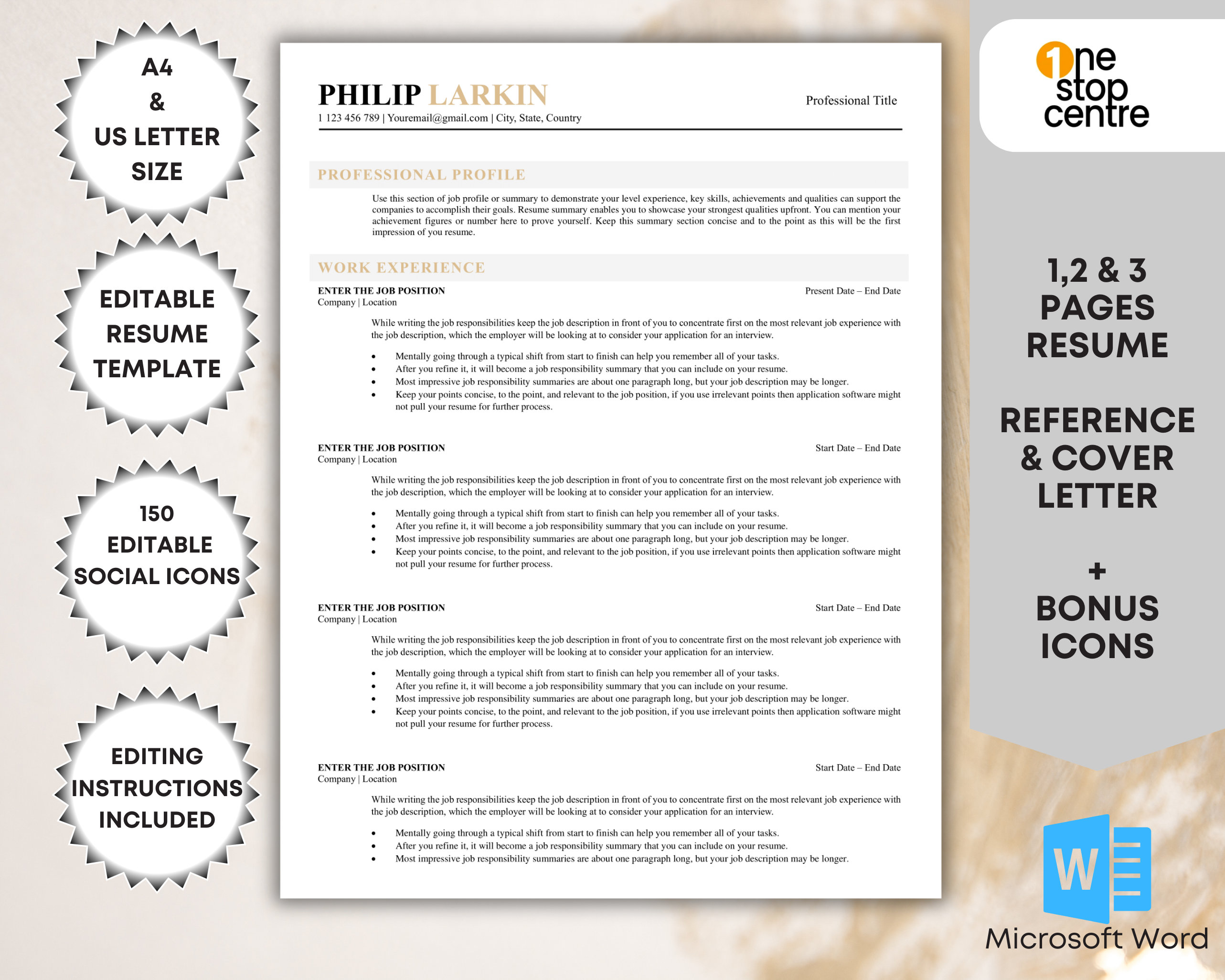 Minimalist Resume Template for Word, CV Template Clean, Professional ...