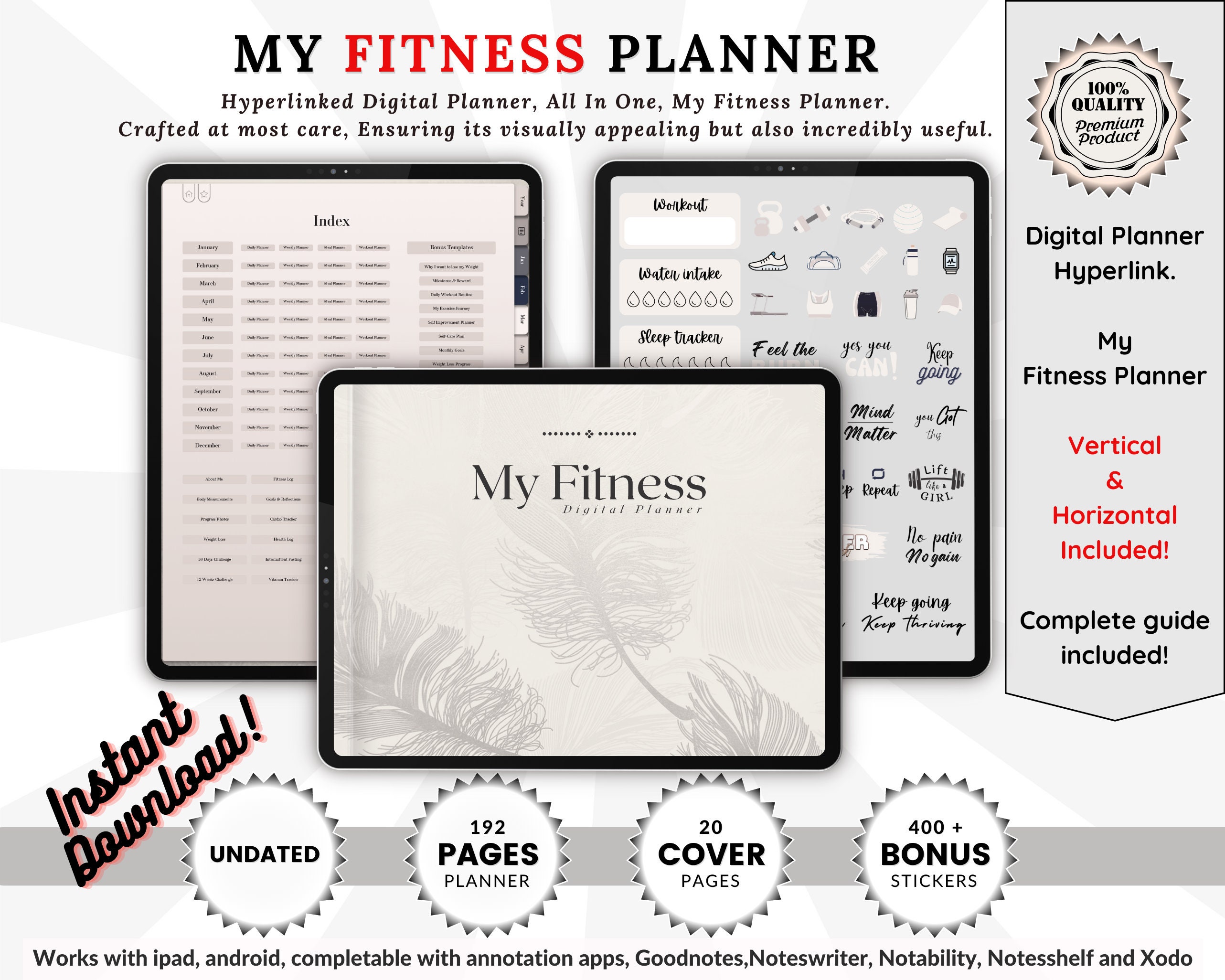 Digital Fitness Planner Goodnotes, iPad Planners, Notability, Gym ...