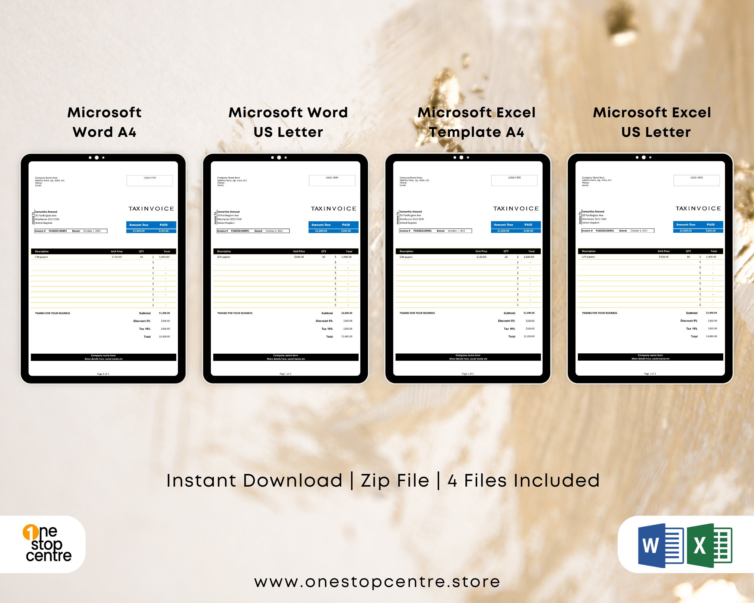 Editable Excel Spreadsheet Tax Invoice Template, Small Business Automated Invoice Excel ...