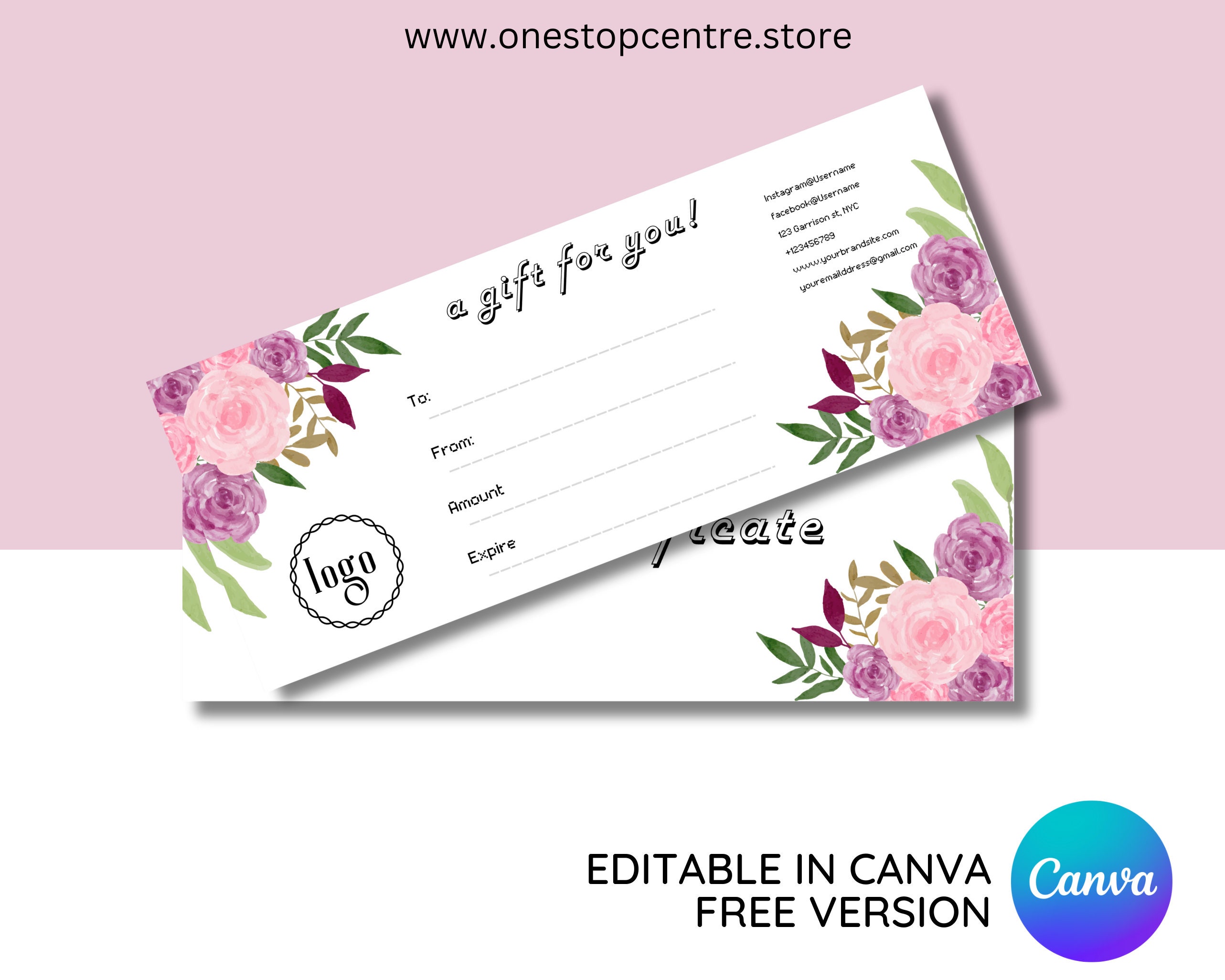 Editable Gift Certificate Template, Add Logo Gift Voucher Template, DIY ...