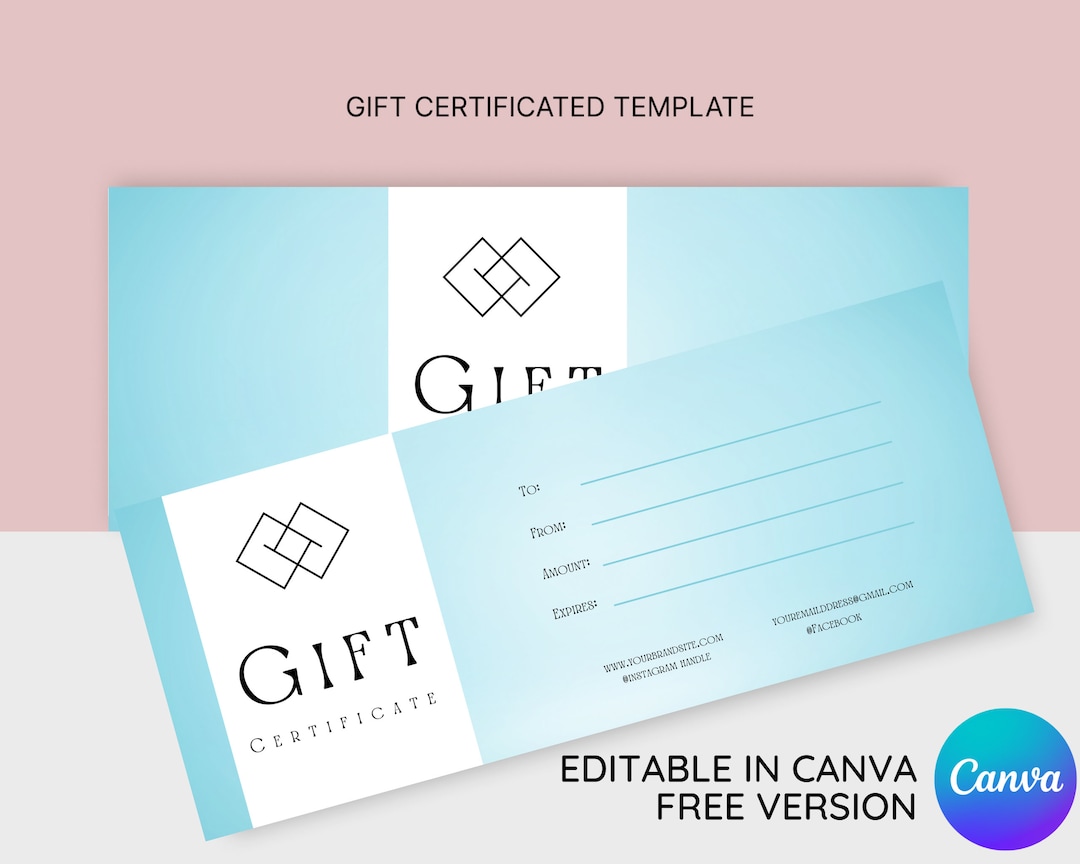 Editable Gift Template Certificate, Add Your Logo Gift Card, Canva ...