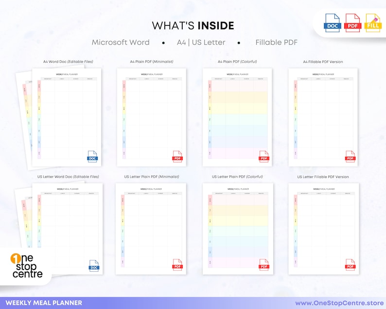 Weekly Meal Planner Editable Word Template, PDF Fillable Planner ...