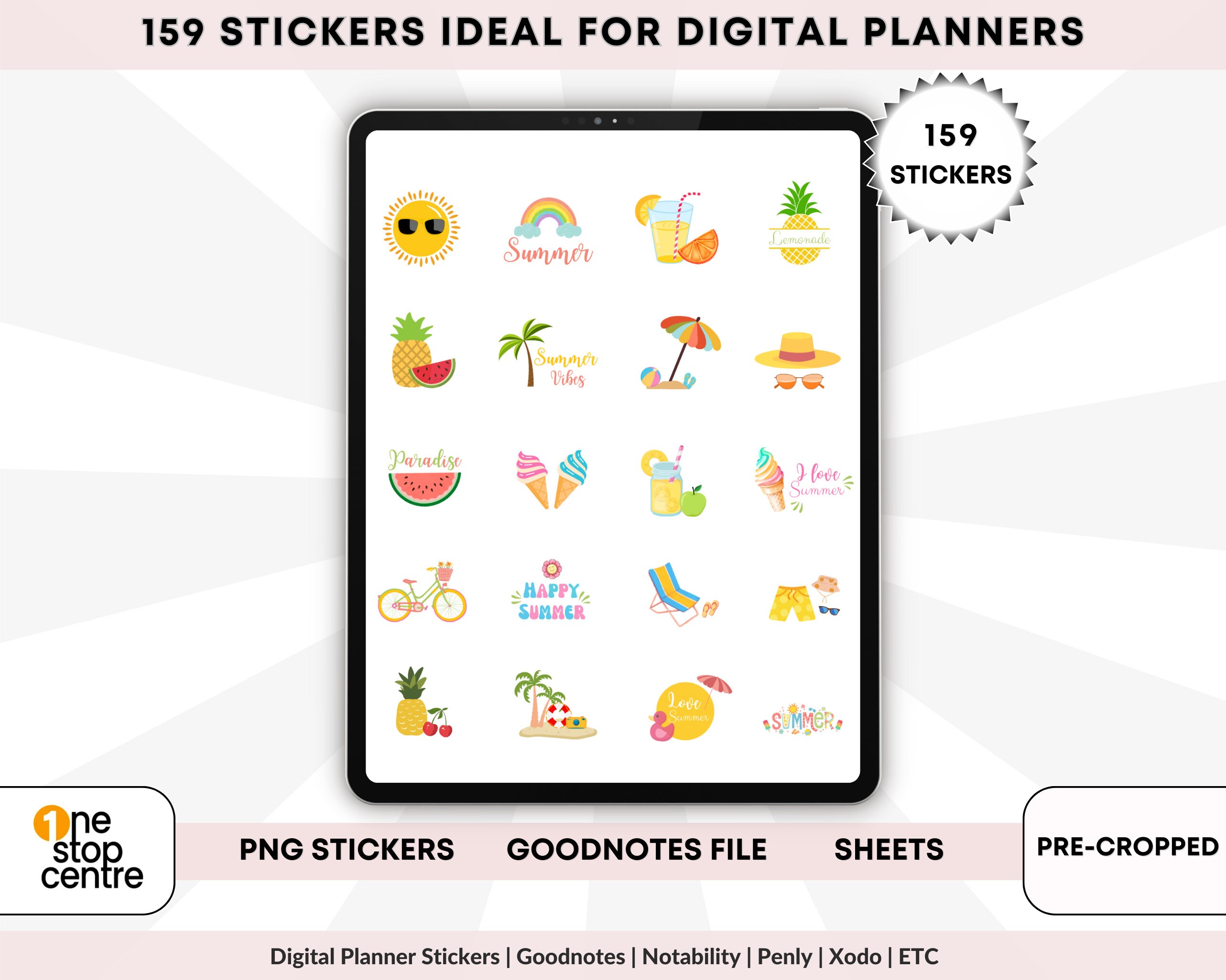 Summer Digital Stickers Planner Goodnotes, Seasonal Summer Digital ...
