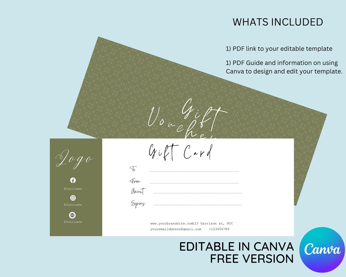 Editable Gift Voucher Template, Add Logo Gift Certificate, DIY Gift ...
