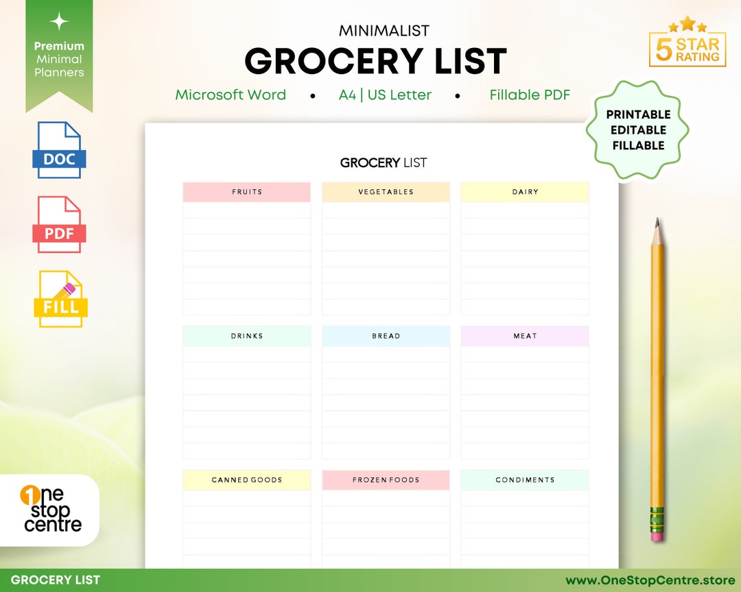 Editable Grocery List Word Templates, Shopping List Organizer ...