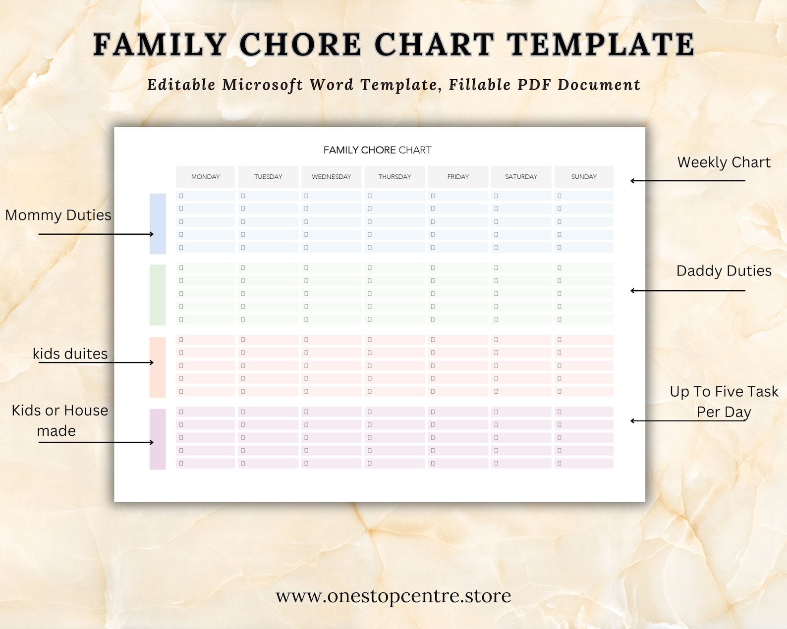 Editable Family Chore Chart Template: Weekly Planner (PDF, Word) - Etsy ...