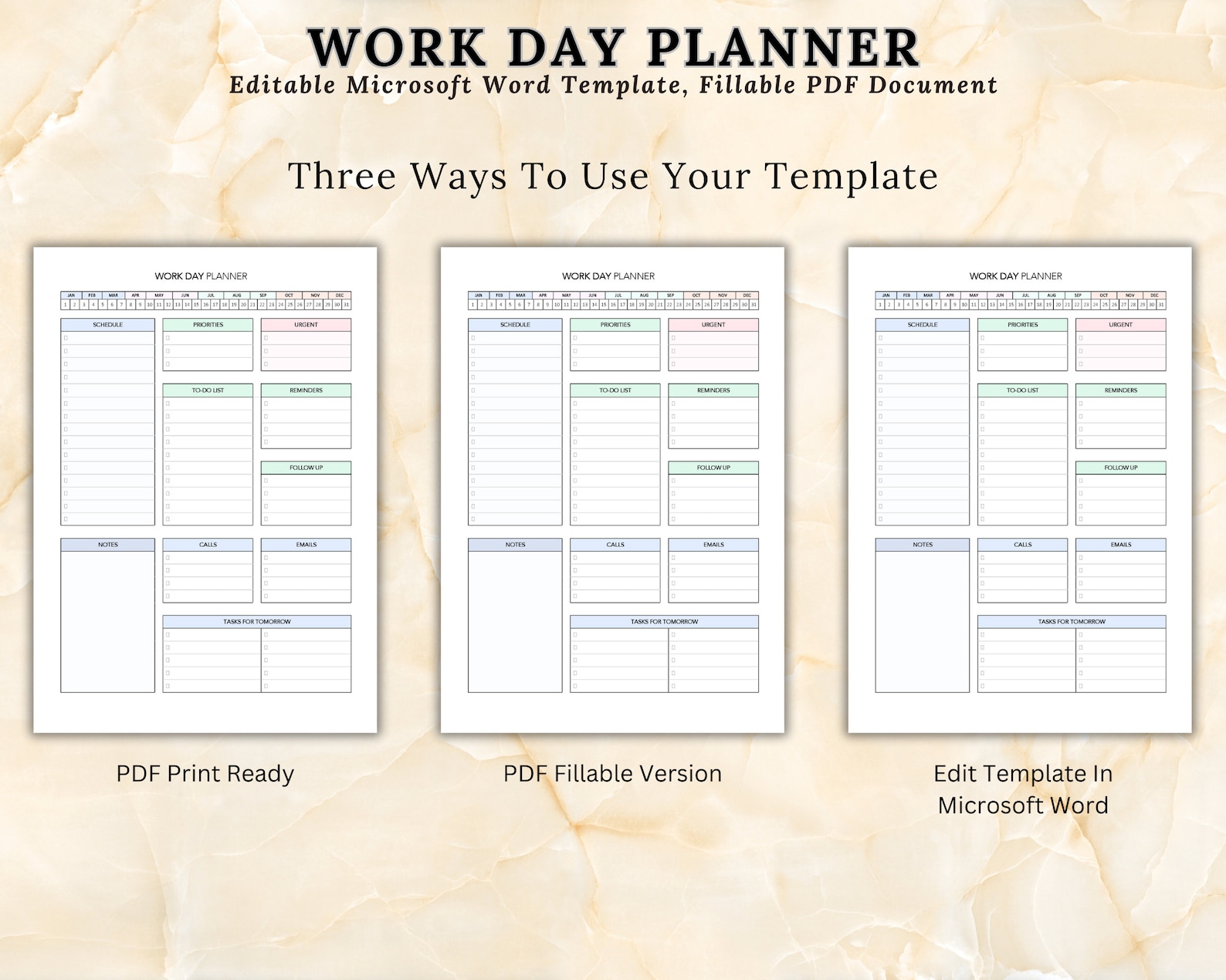 Editable Work Planner Template, Work Day Organizer, Printable Daily ...