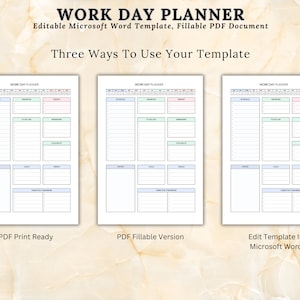 Editable Work Planner Template, Work Day Organizer, Printable Daily ...