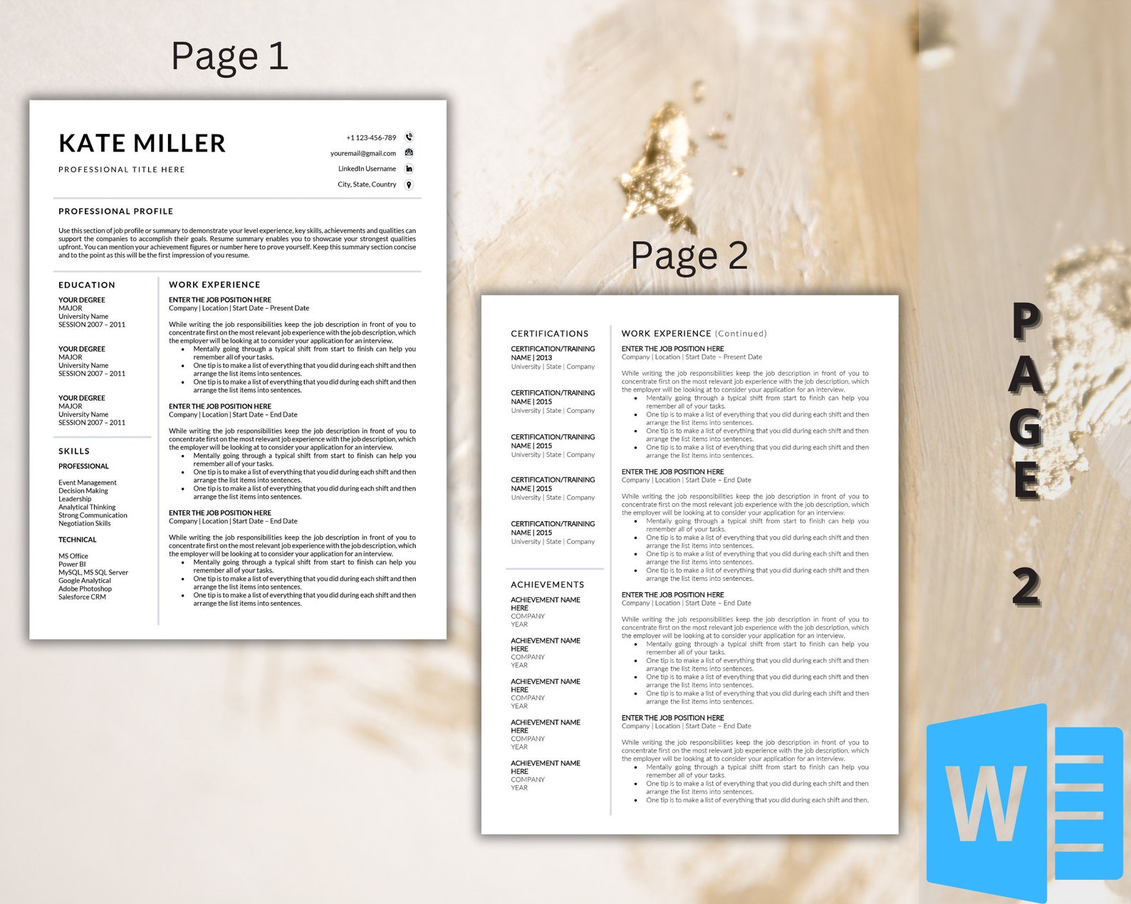 Minimalist Resume Template Word, CV Template Clean, Professional Resume ...