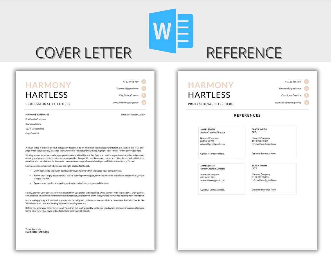Clean Resume Template Word, CV Template, Minimalist Editable Resume ...
