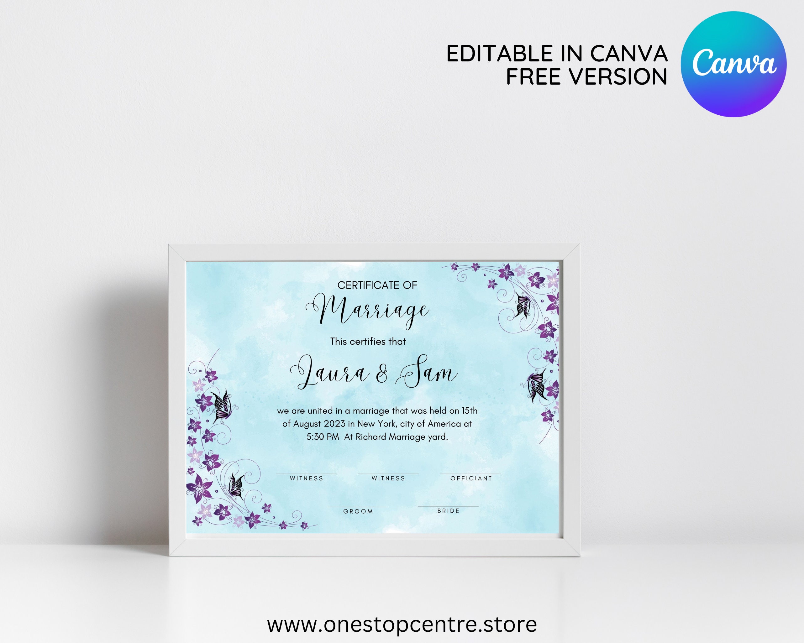 Editable Marriage Certificate Template, Personalize Wedding Memories ...