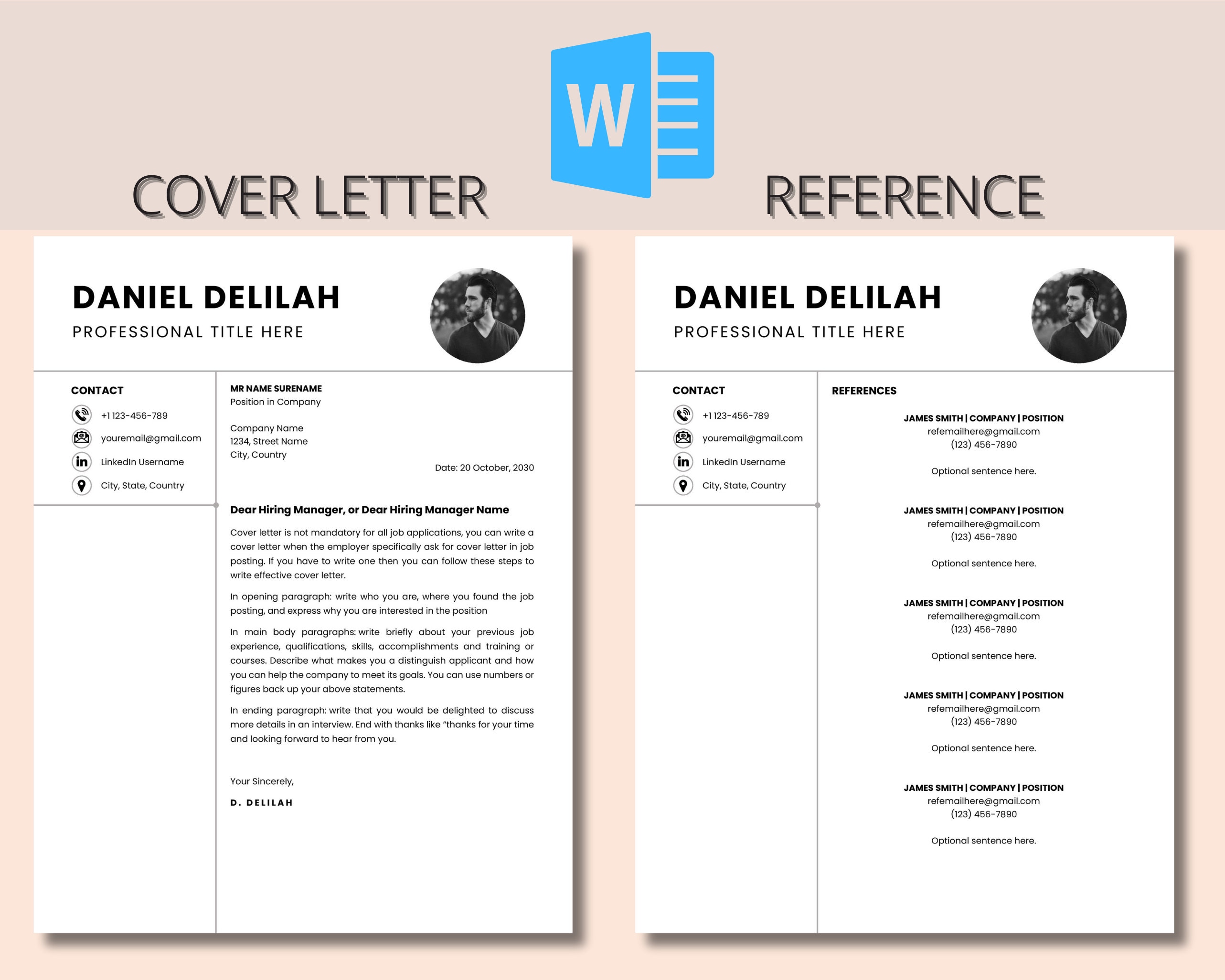 Editable Resume Template: CV With Cover Letter (microsoft Word) - Etsy