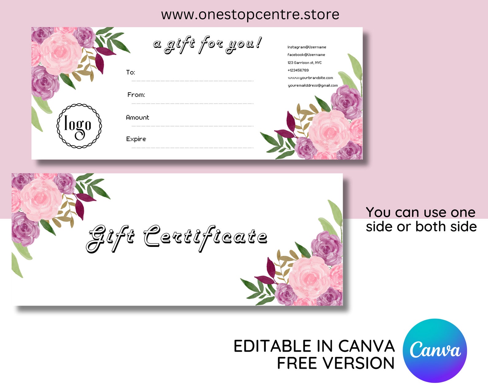 Editable Gift Certificate Template, Add Logo Gift Voucher Template, DIY ...