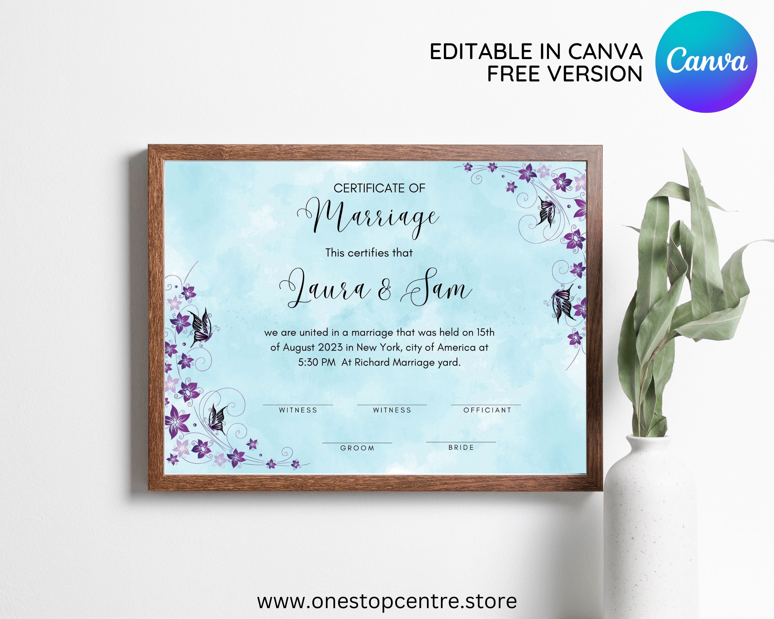 Editable Marriage Certificate Template, Personalize Wedding Memories ...