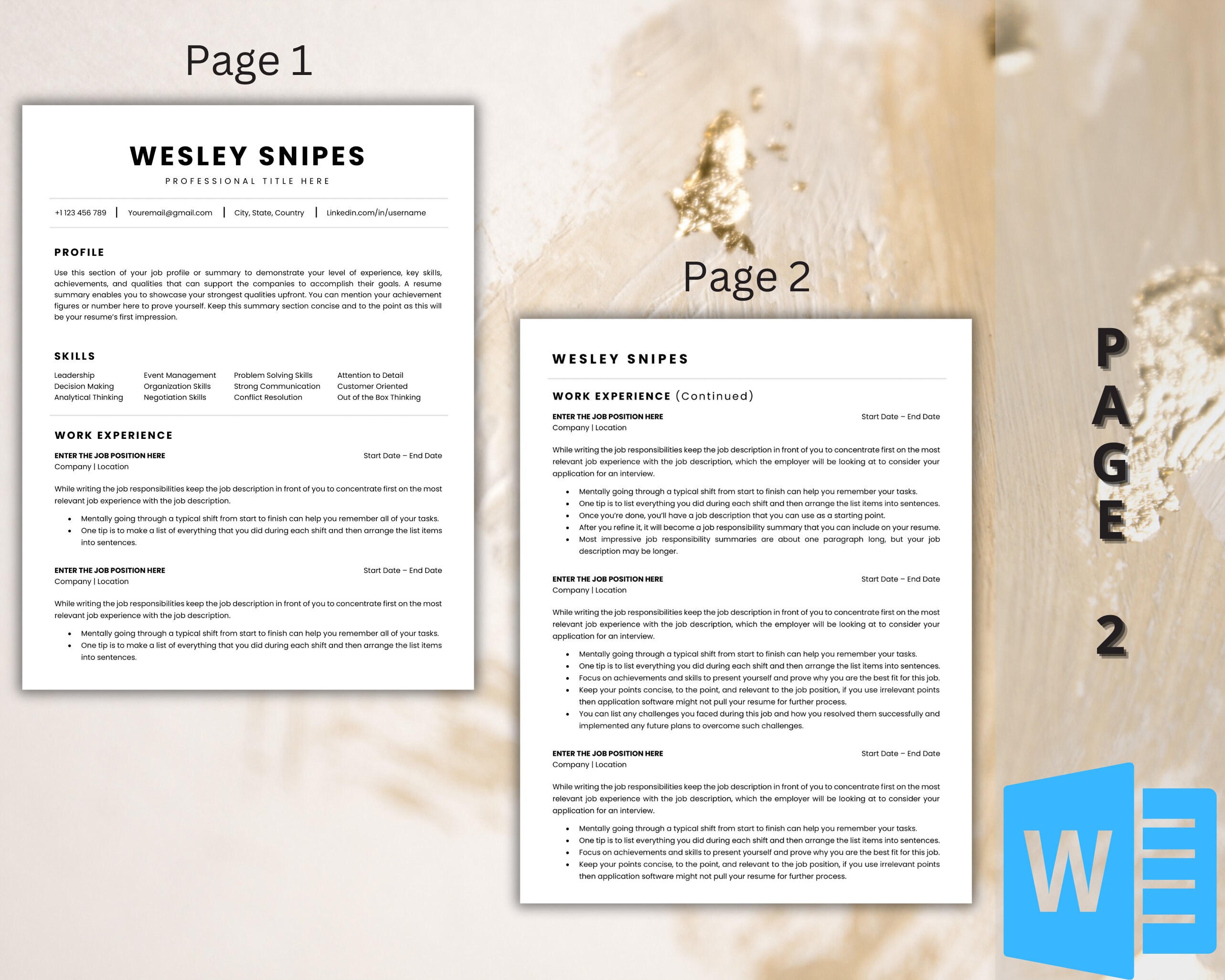 Professional Minimalist Resume Template Word CV Template - Etsy