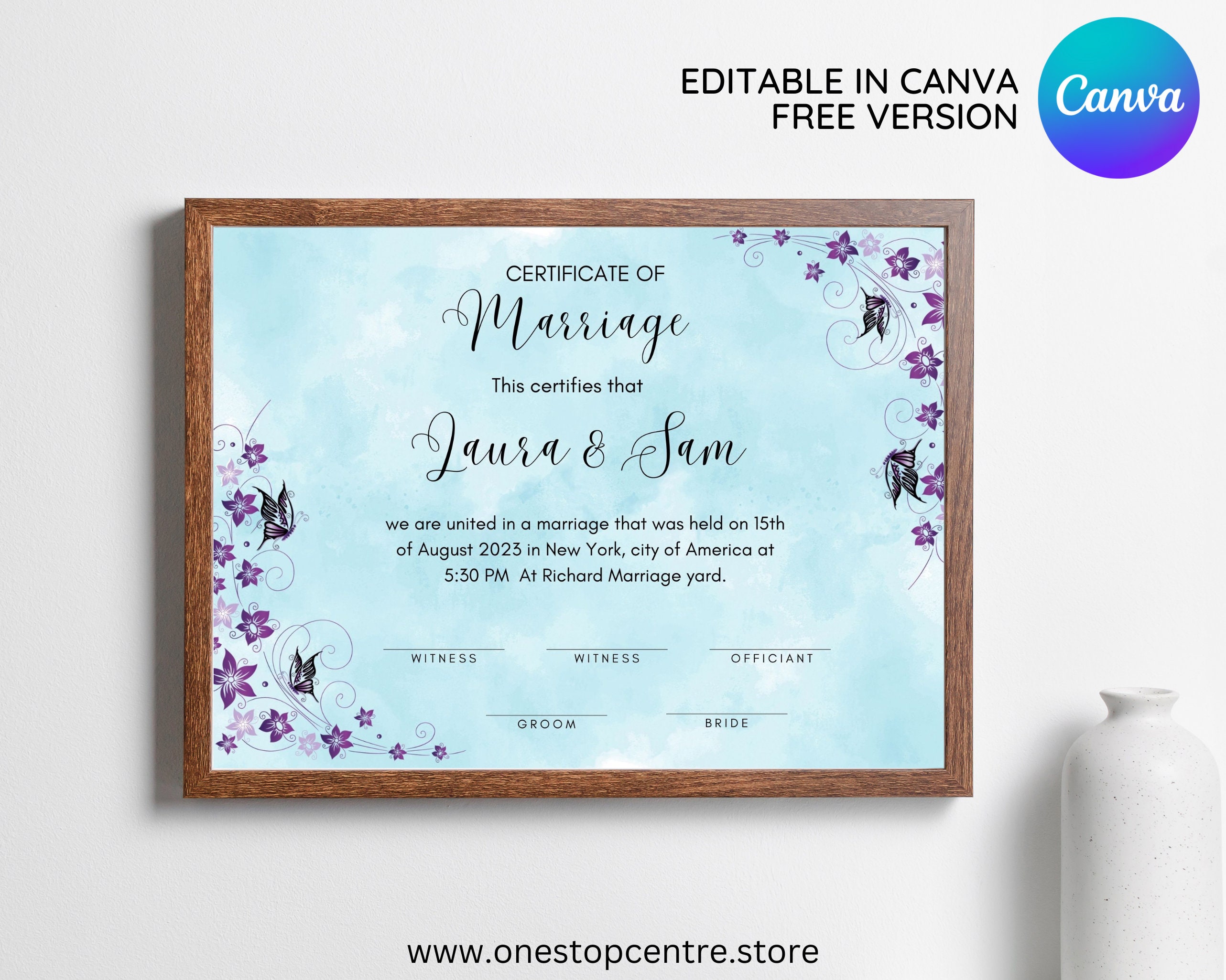 Editable Marriage Certificate Template, Personalize Wedding Memories ...